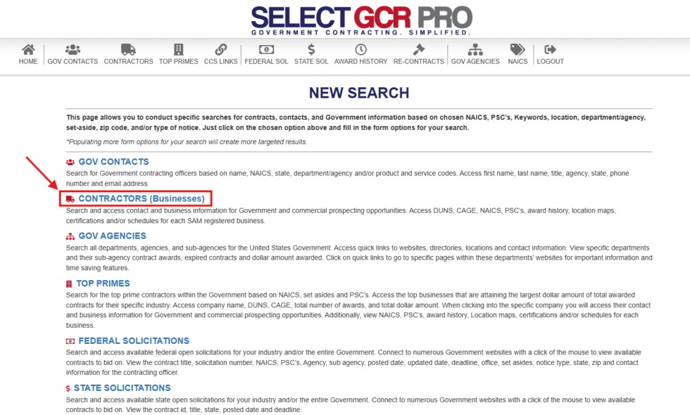 Finding Prime Contractors in Select GCR Pro - Government Contracting ...